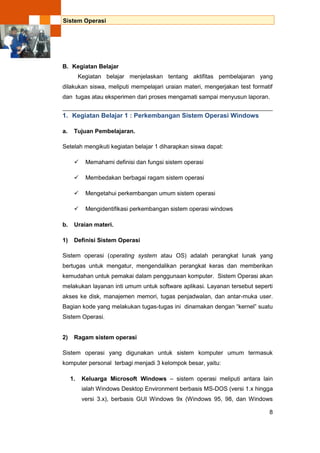 materi sistem oprasi windows semester 1 | PDF