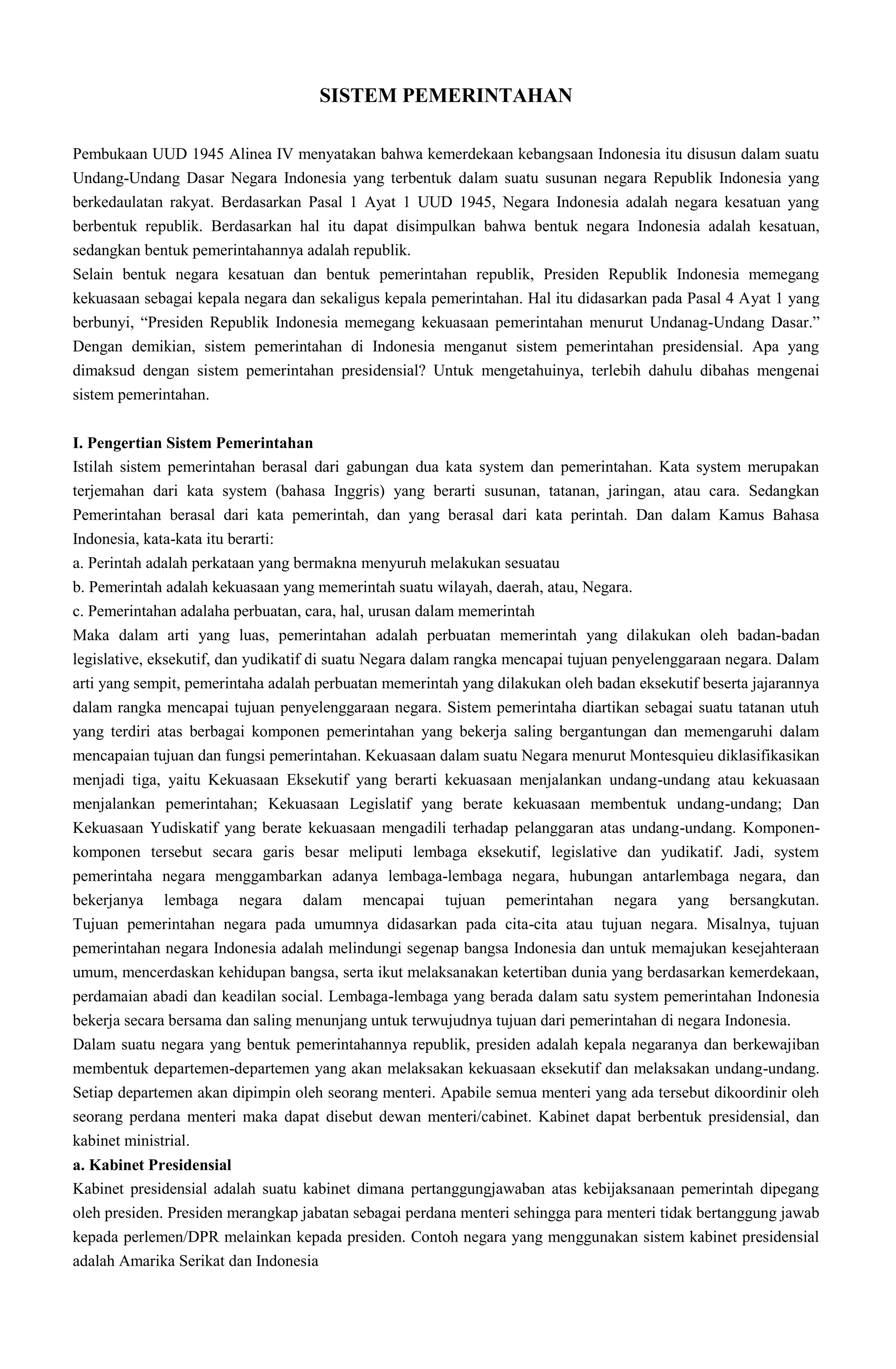 Sistem pemerintahan | DOCX