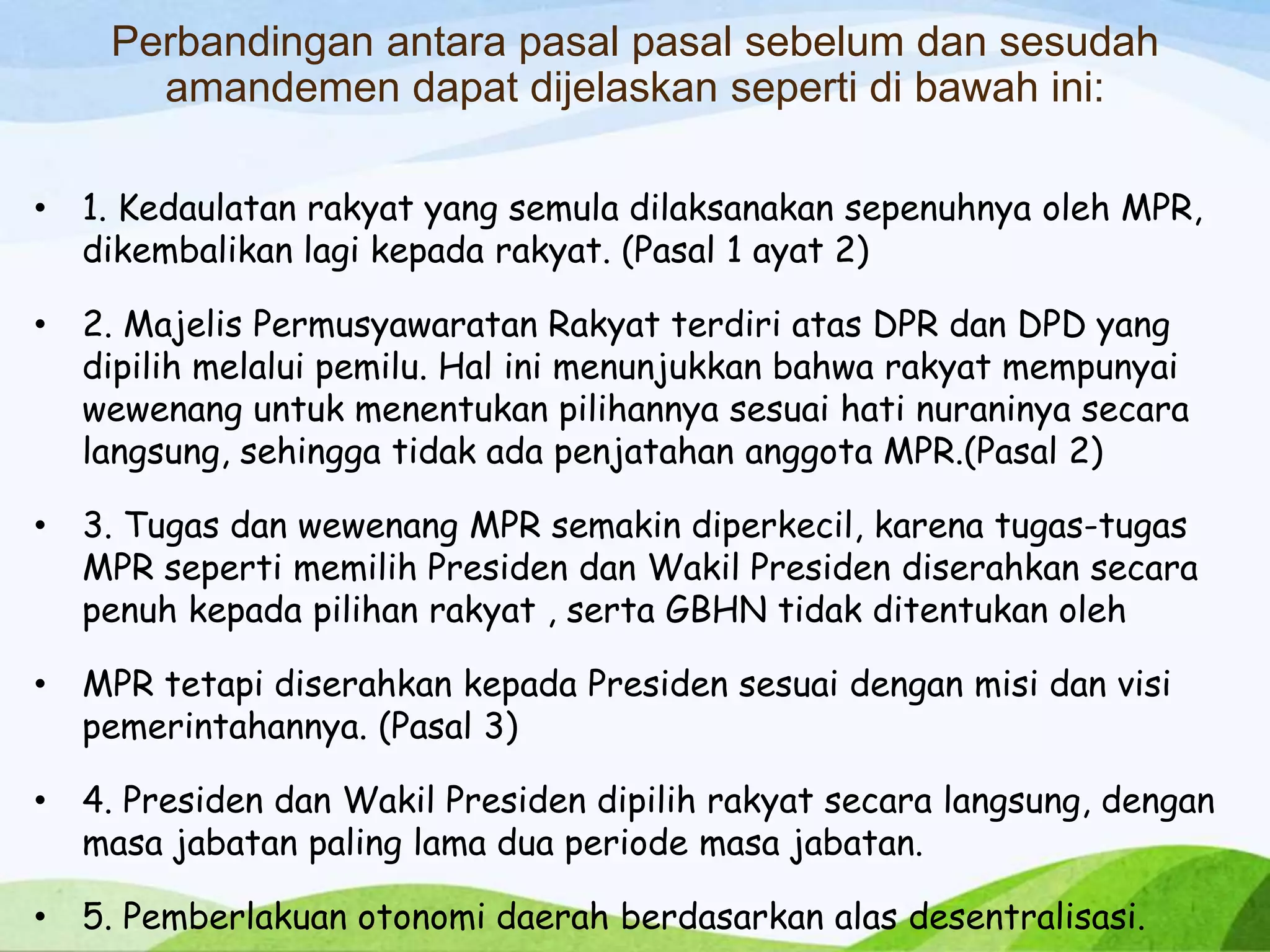 Sistem Pemerintahan di Indonesia dan Perubahan UUD 1945 | PPTX
