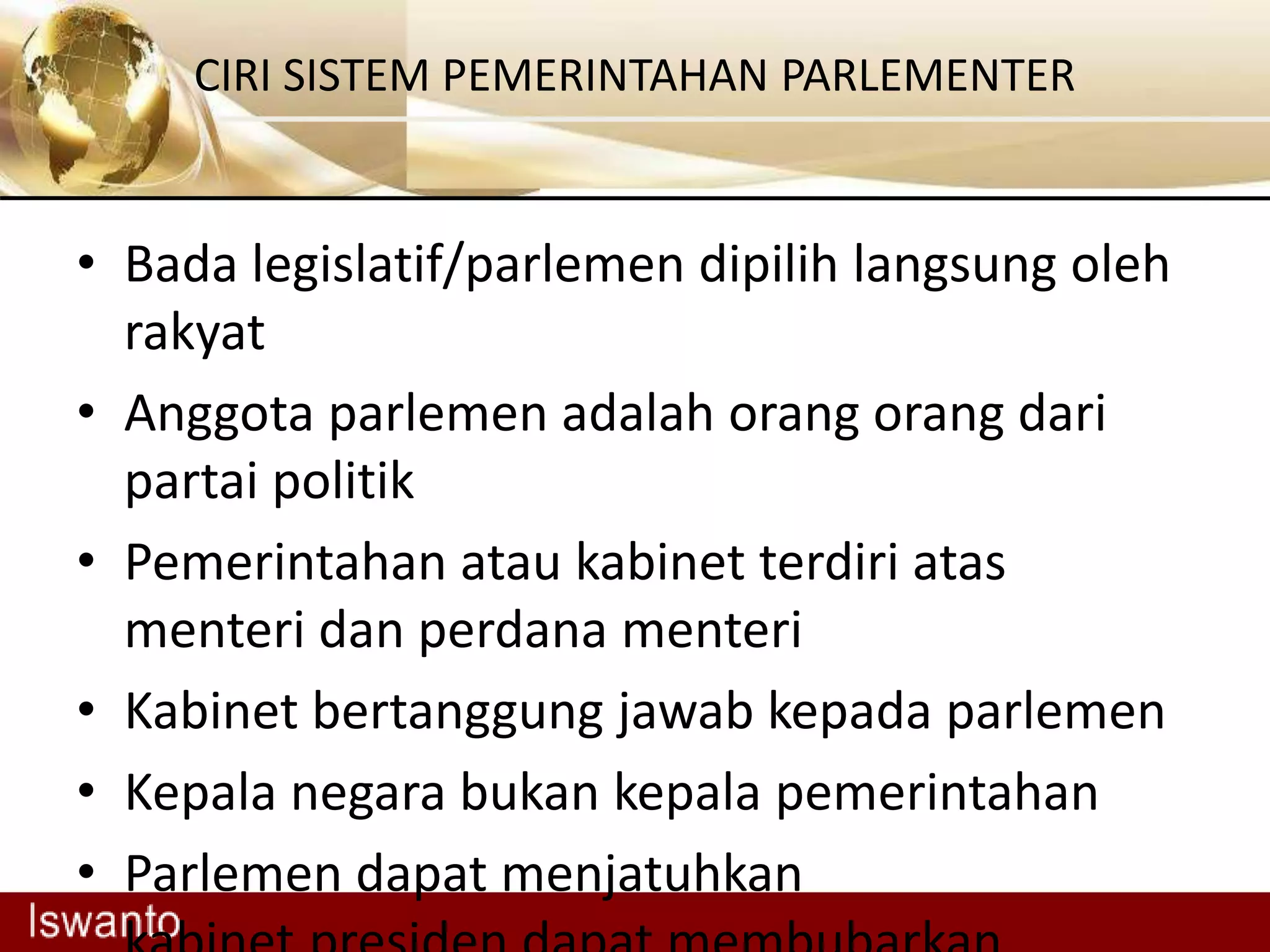 Sistem pemerintahan presidensial dan parlementer | PPTX