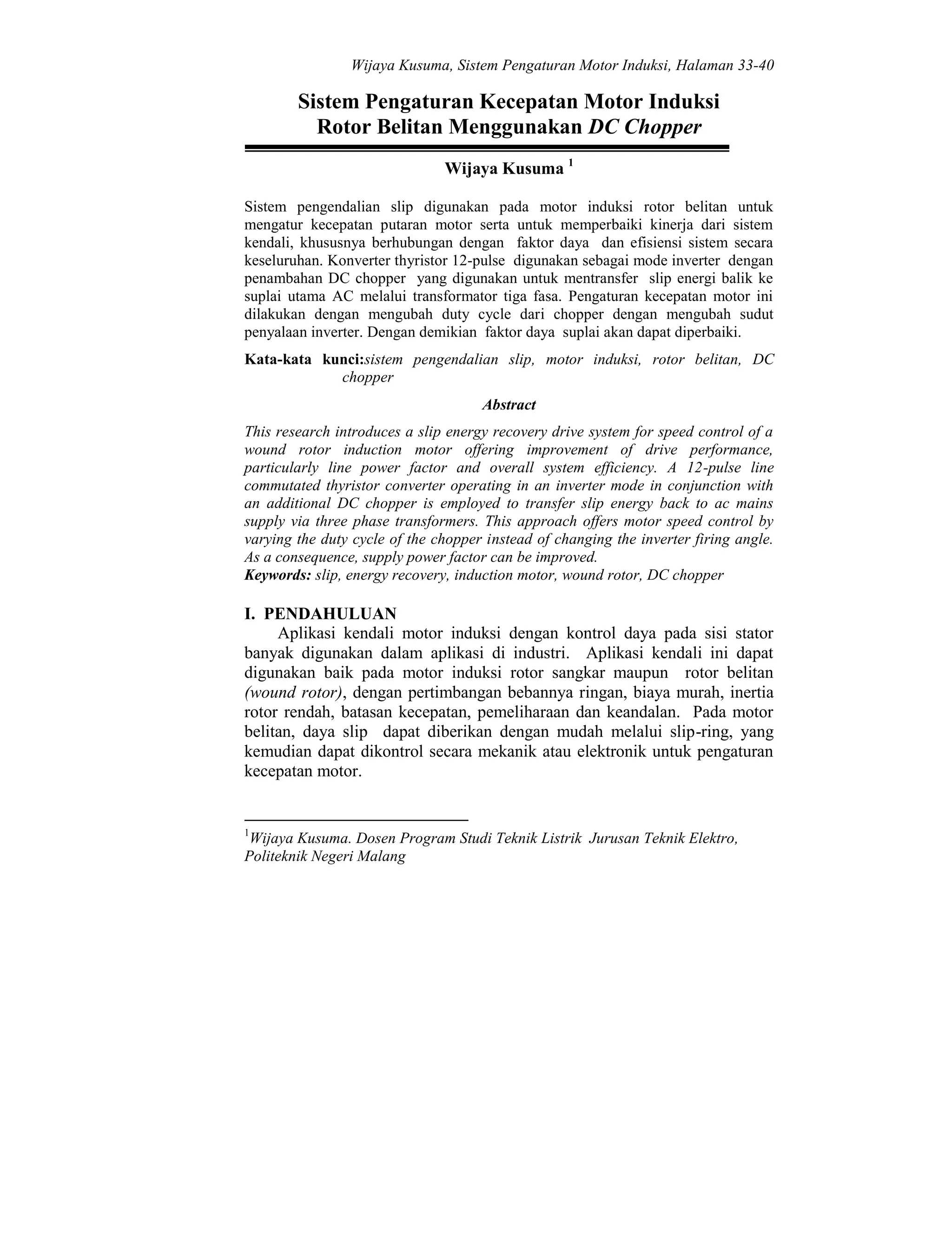 Sistem pengaturan kecepatan motor induksi rotor belitan | PDF