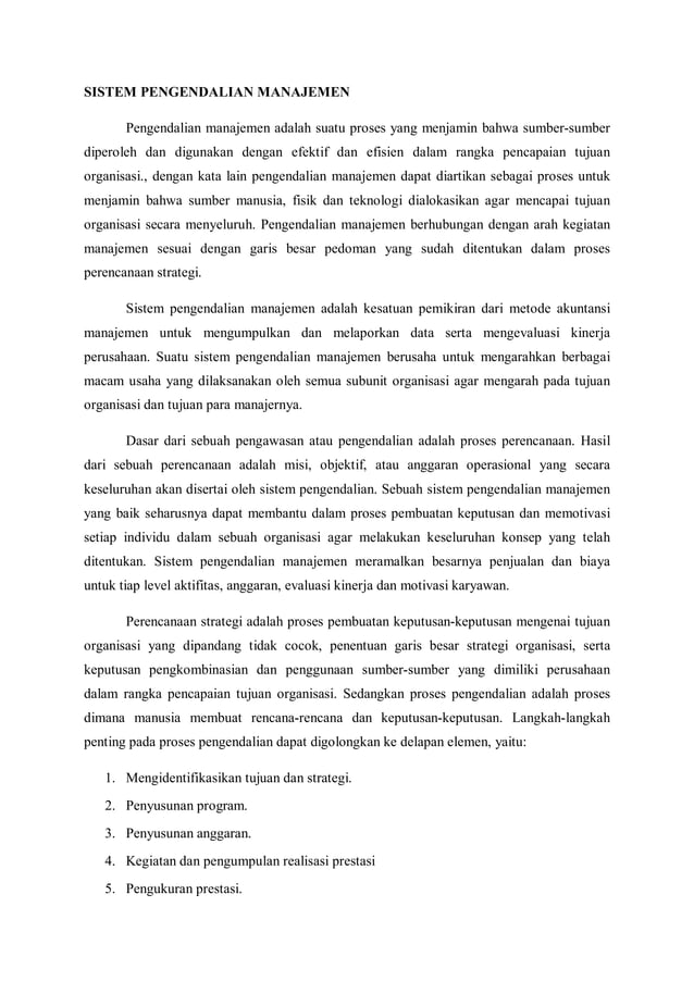 Sistem pengendalian manajemen_edit lengkap | PDF