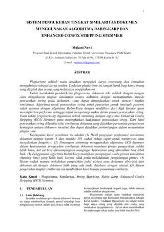 Sistem pengukuran tingkat similaritas dokumen dengan Algoritma Rabin-Karp dan Enhanced Confix ...