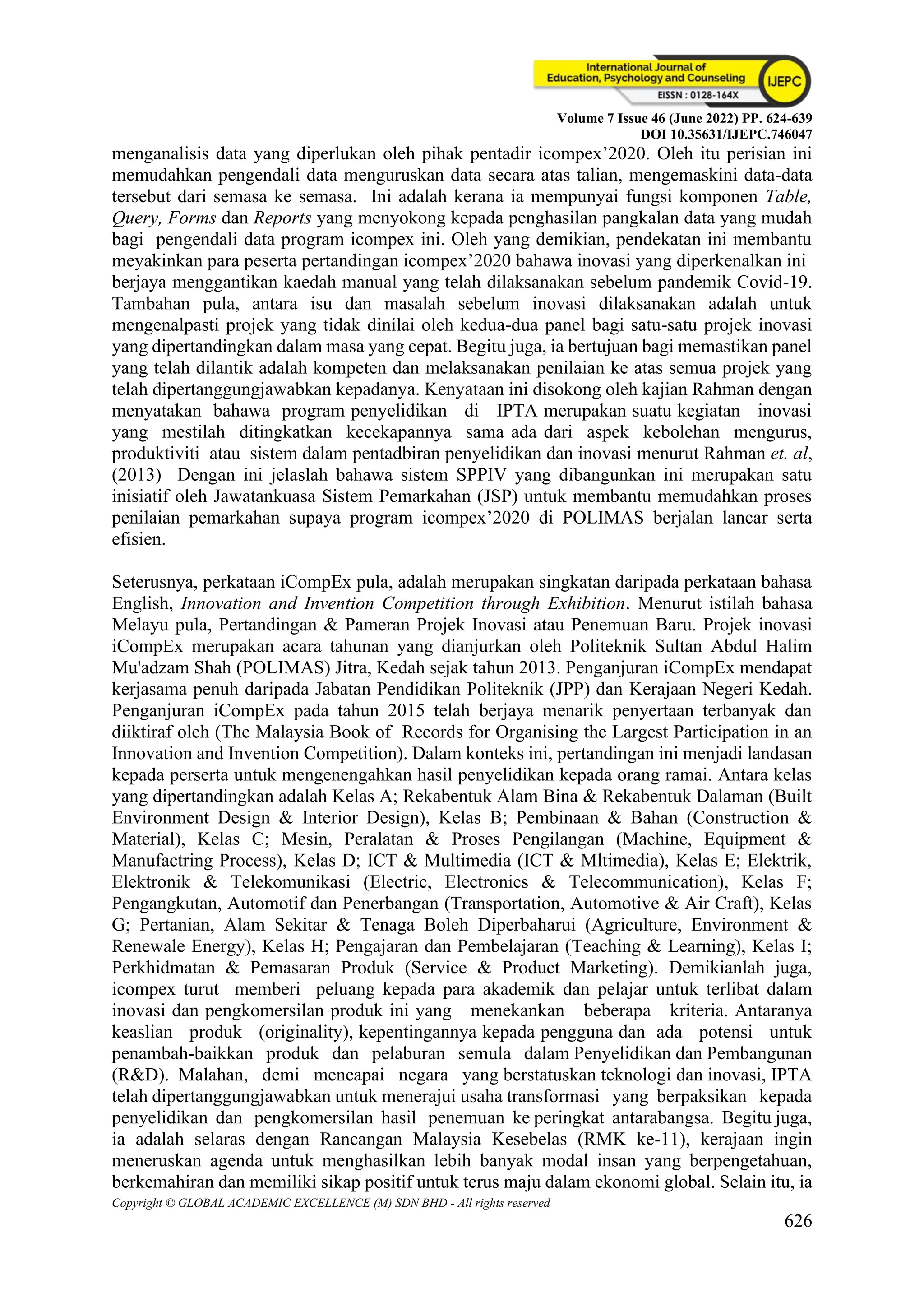 SISTEM PENILAIÀN PROJEK INOVASI (SPPIV) BAGI iCOMPEX’ DI POLITEKNIK ...