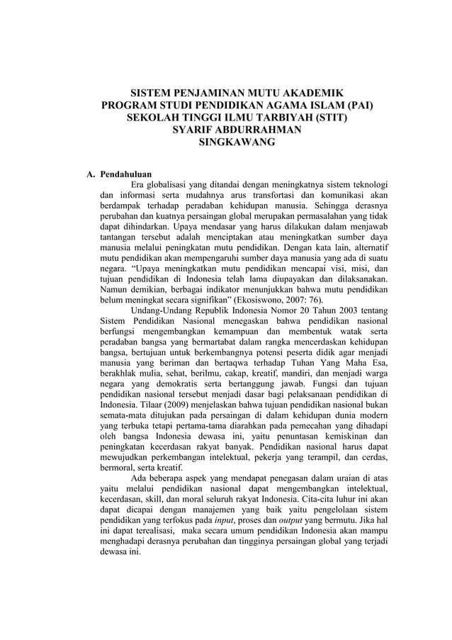 Sistem penjaminan mutu prodi pai | PDF