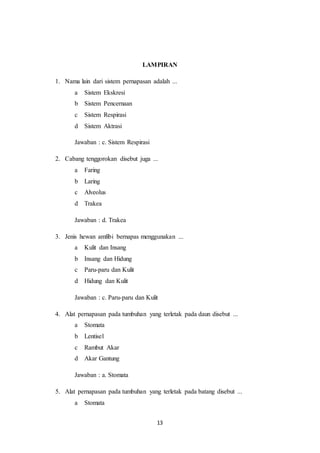 Sistem pernapasan manusia,hewan dan tumbuhan | DOCX