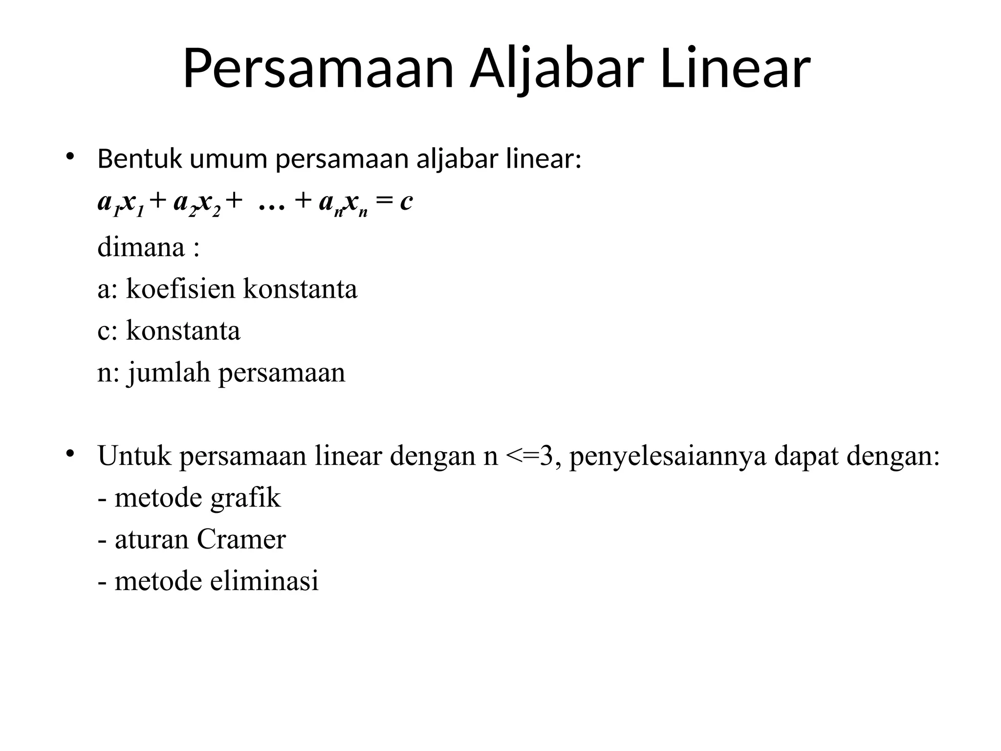 Sistem Persamaan Linear pada Aljabar Linear | PPTX