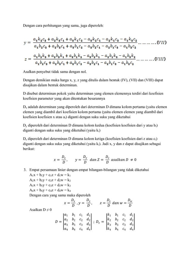SPL m persamaan linear dengan n bilangan yang tidak diketahui part 1 | PDF