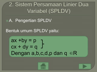 Sistem persamaan linier dua variabel | PPTX