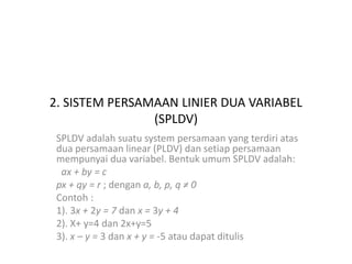 Sistem persamaan linier dua variabel (spdlv) | PPTX
