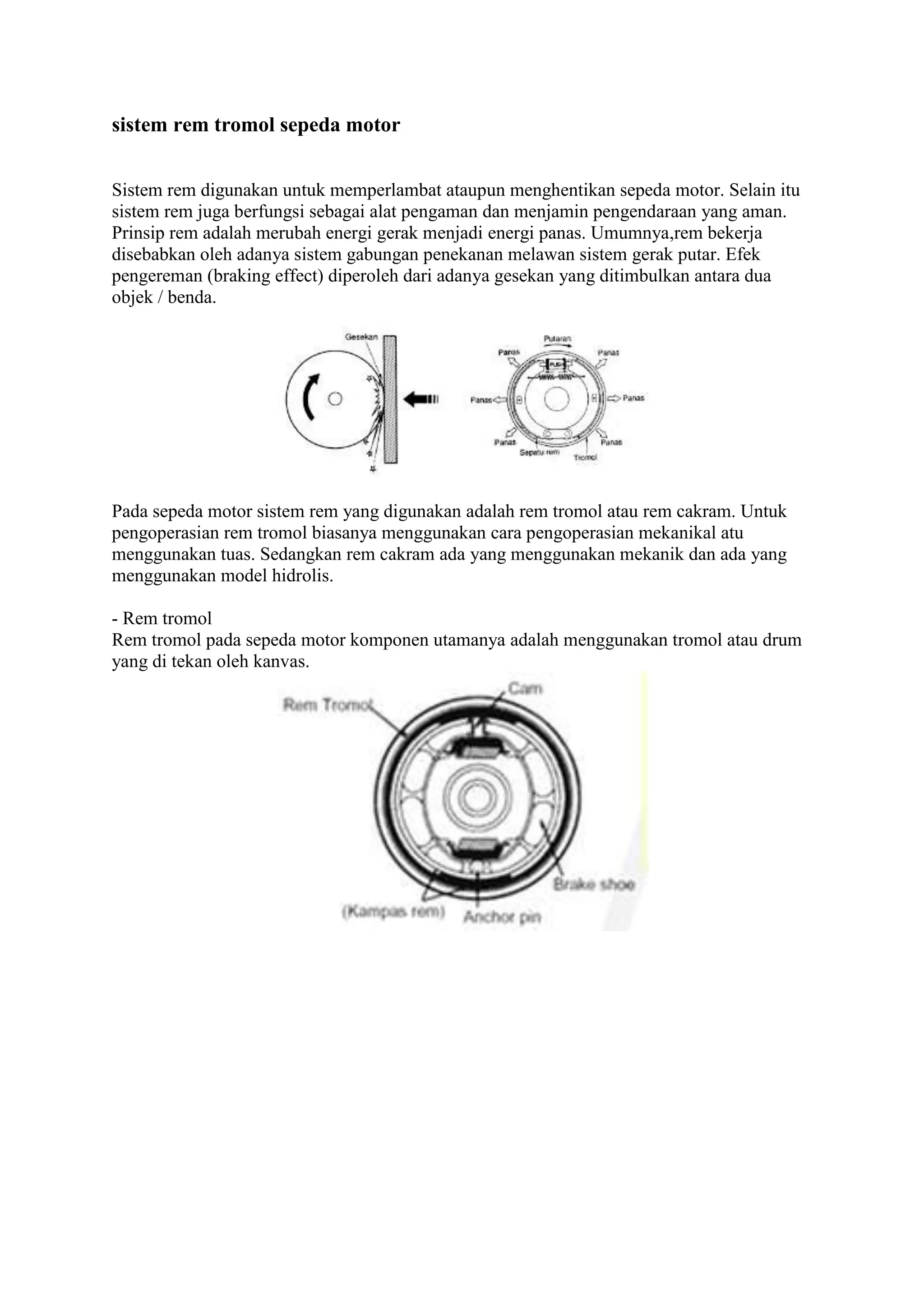 Sistem rem tromol sepeda motor | DOCX
