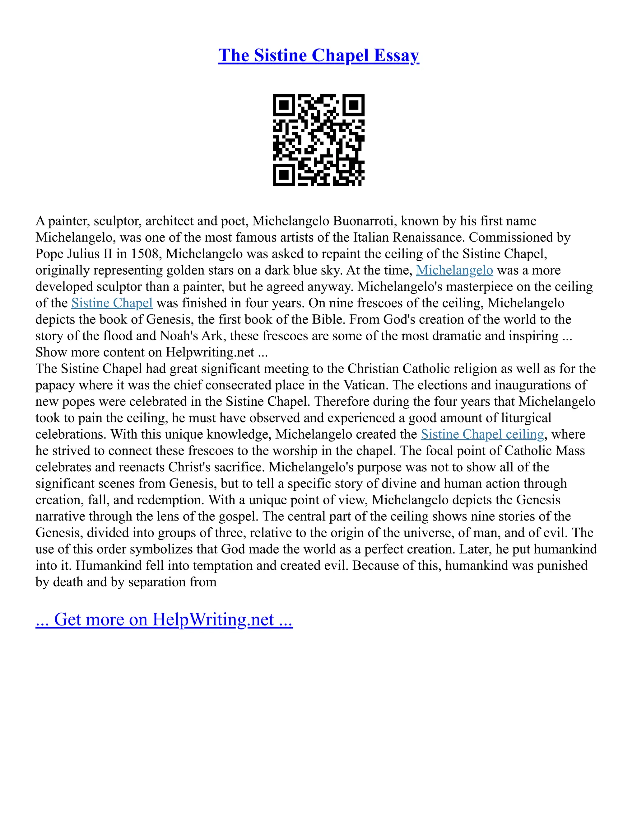 Sistine Chapel Ceiling Research Paper | PDF