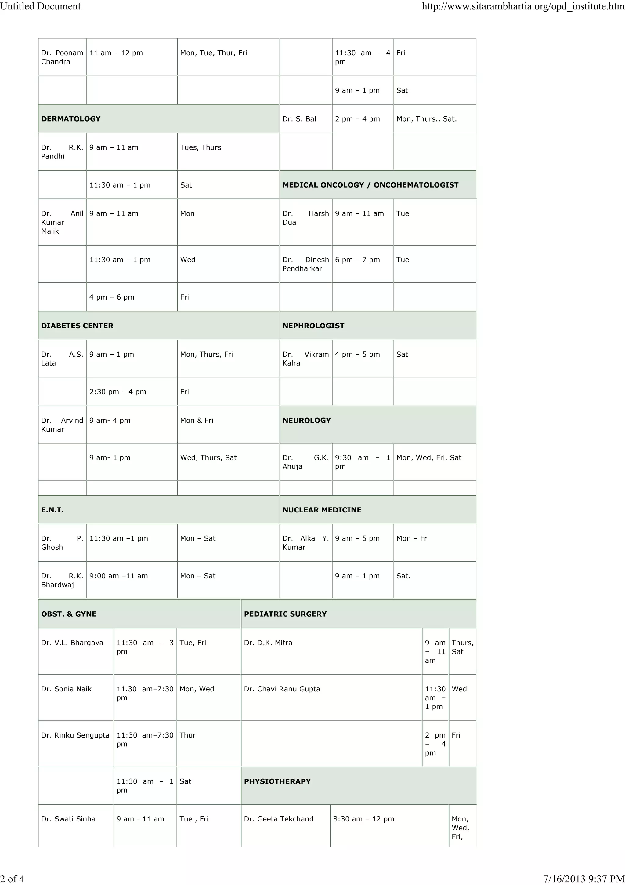 Sitarambhartiya doctors opd_schedule | PDF