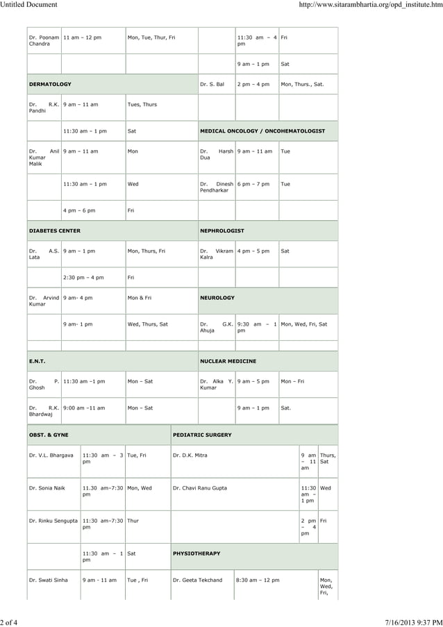 Sitarambhartiya doctors opd_schedule | PDF