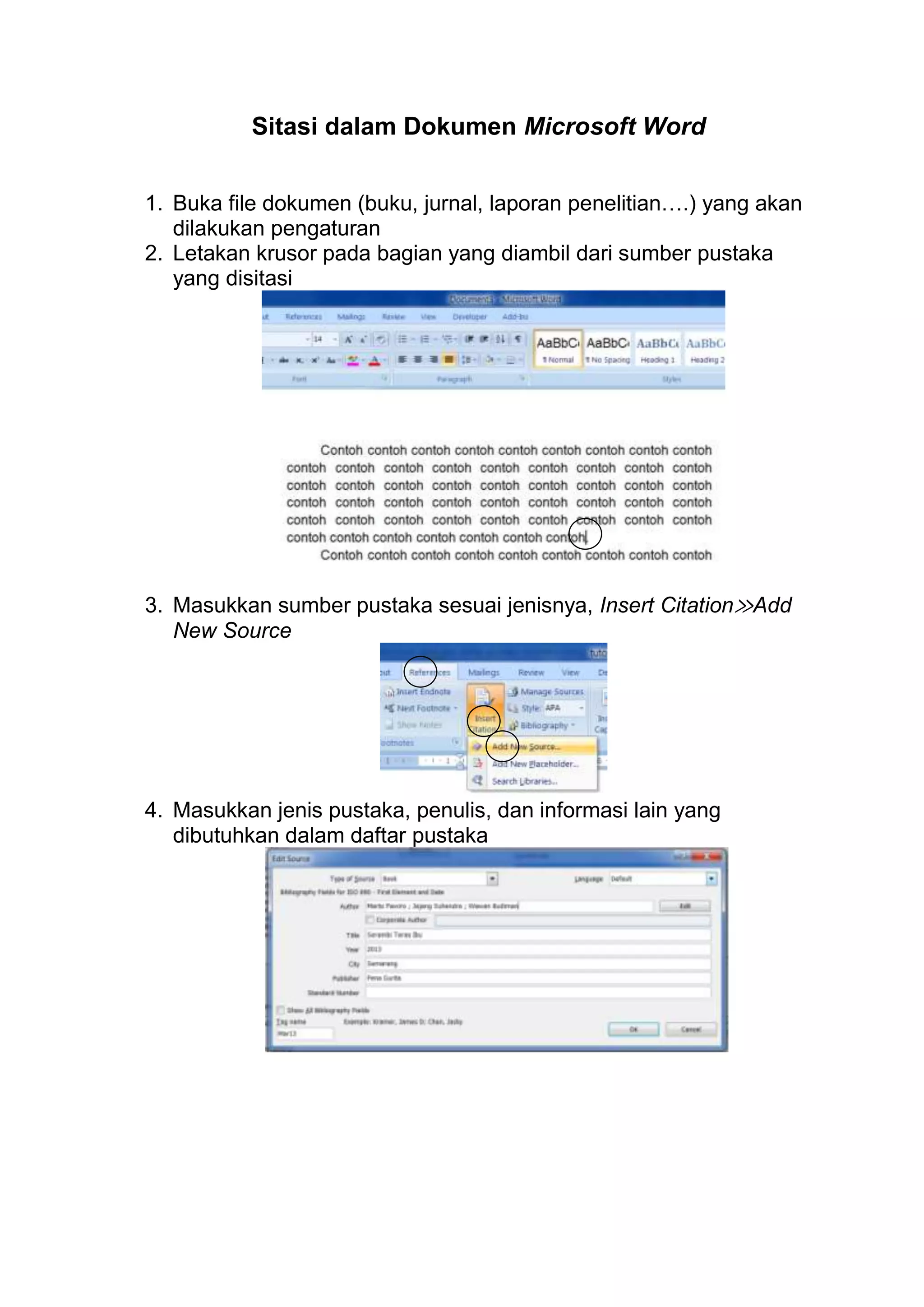Sitasi dalam dokumen microsoft word | DOCX