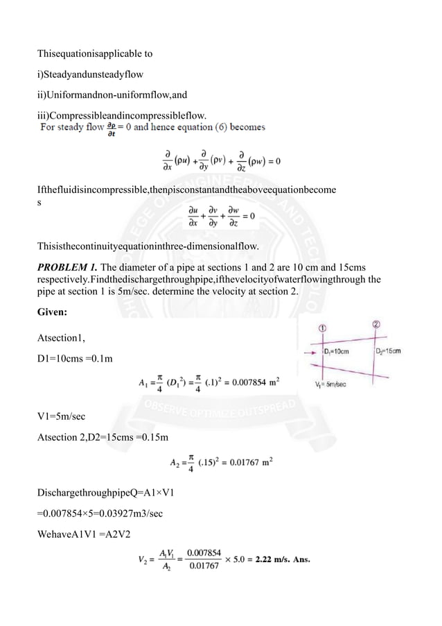 Hydraulics Continuity Equation Ppt