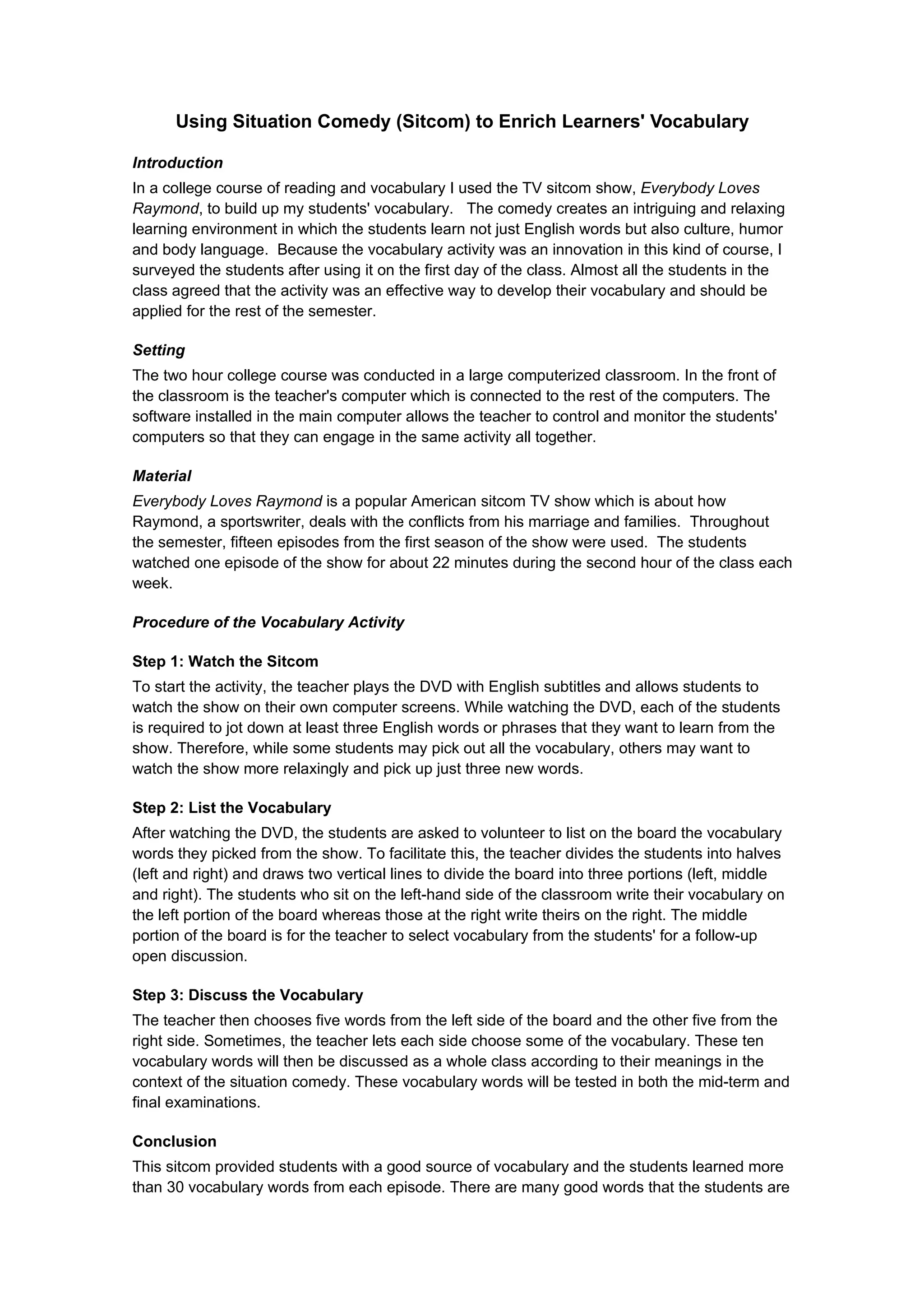 Sitcom information activity | DOC