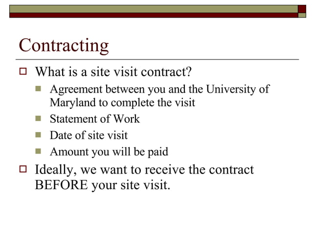 Site Visits – Intro And Contracting | PPT
