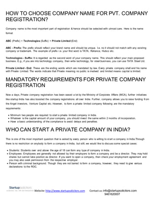 PRIVATE LIMITED COMPANY REGISTRATION | DOCX