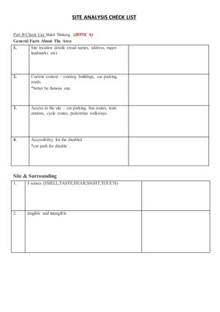 Site analysis check list | DOCX