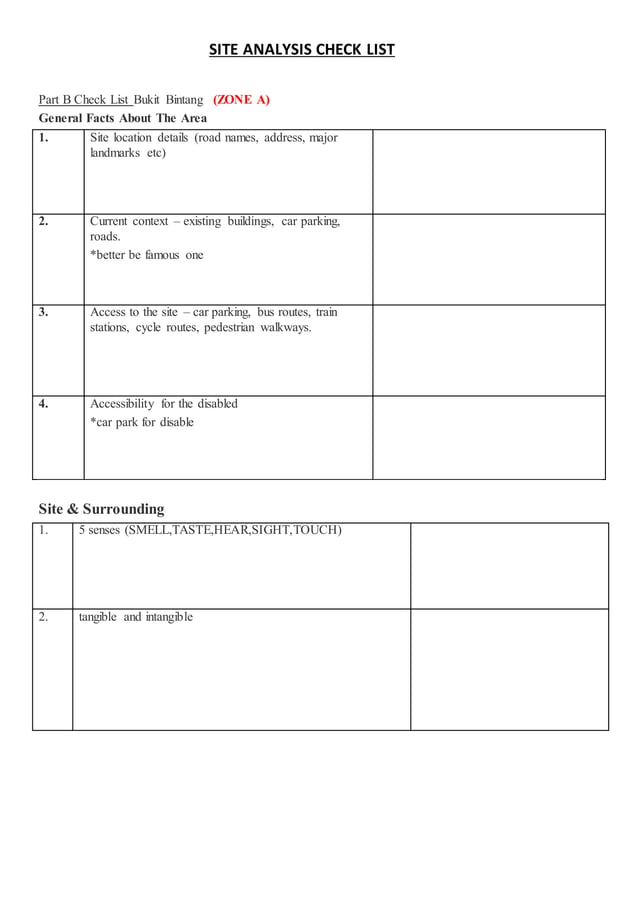 Site analysis check list | DOCX