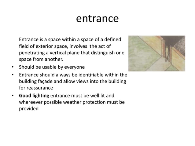 Site approach and building entrance | PPTX