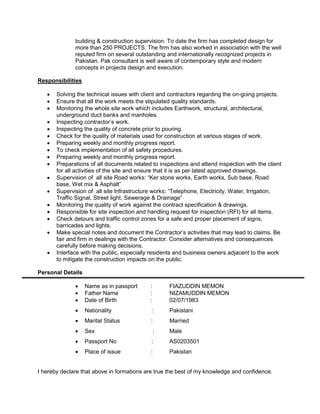 Site civil engineer fiazuddin | PDF