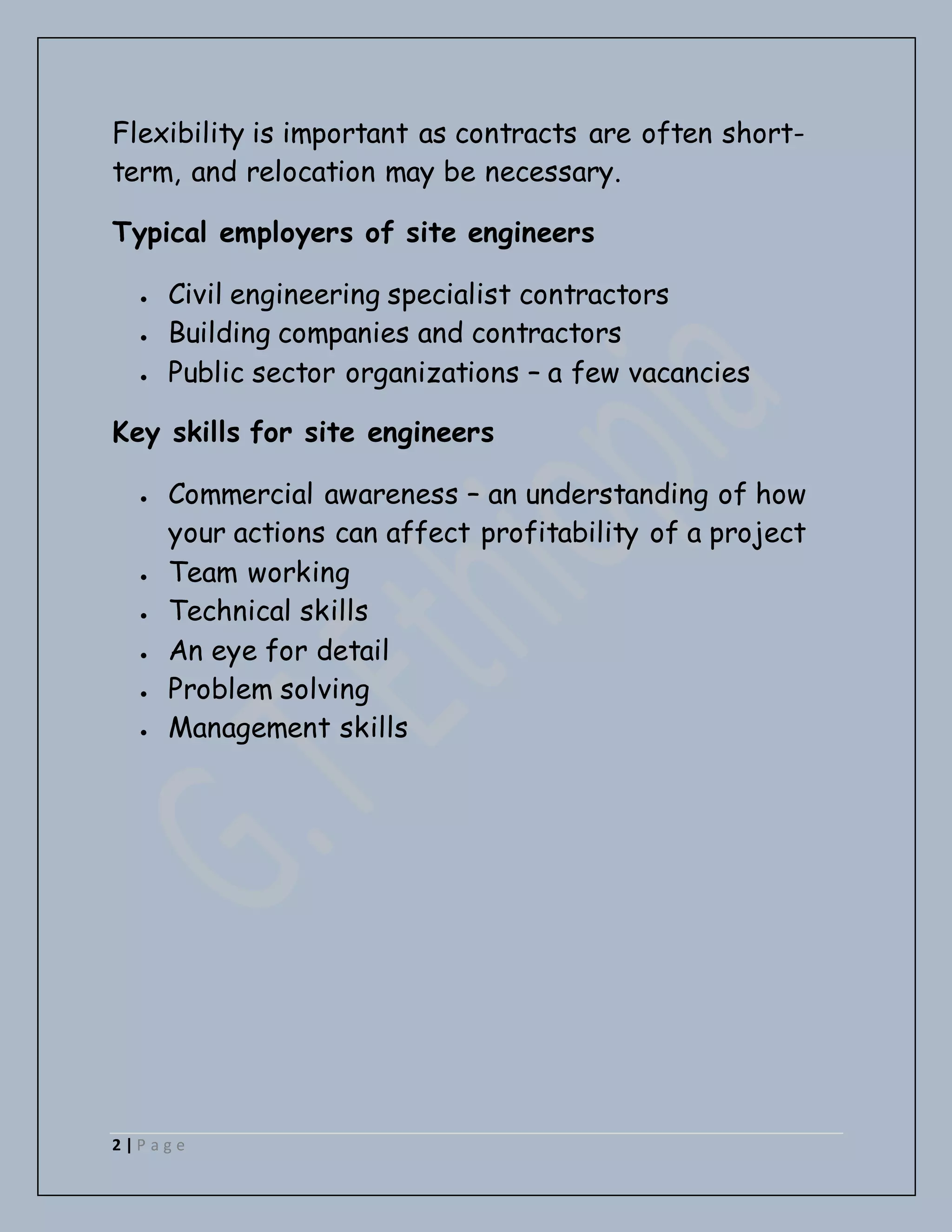Site engineer duties | DOCX