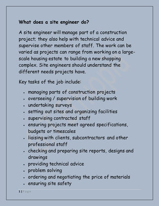 Site engineer duties | DOCX