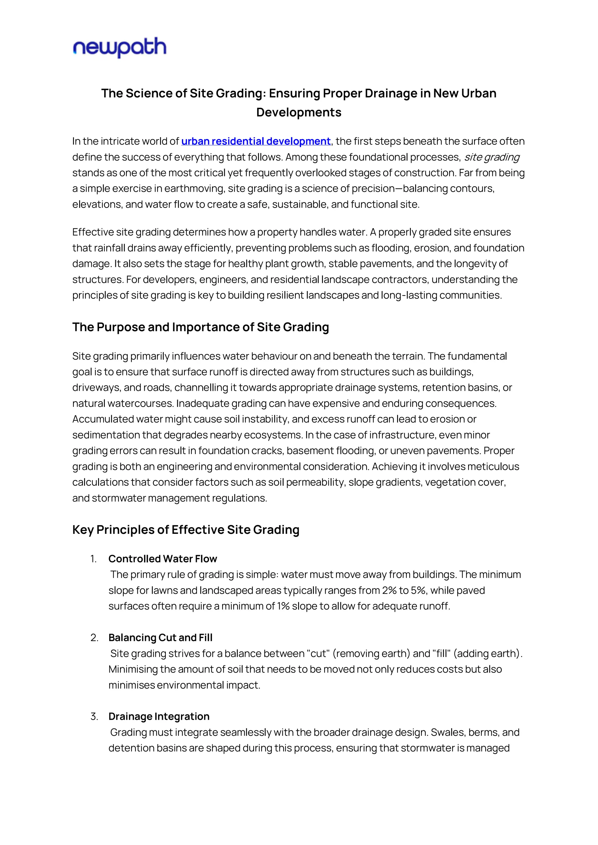 Site Grading & Drainage Solutions | Urban Developments | PDF
