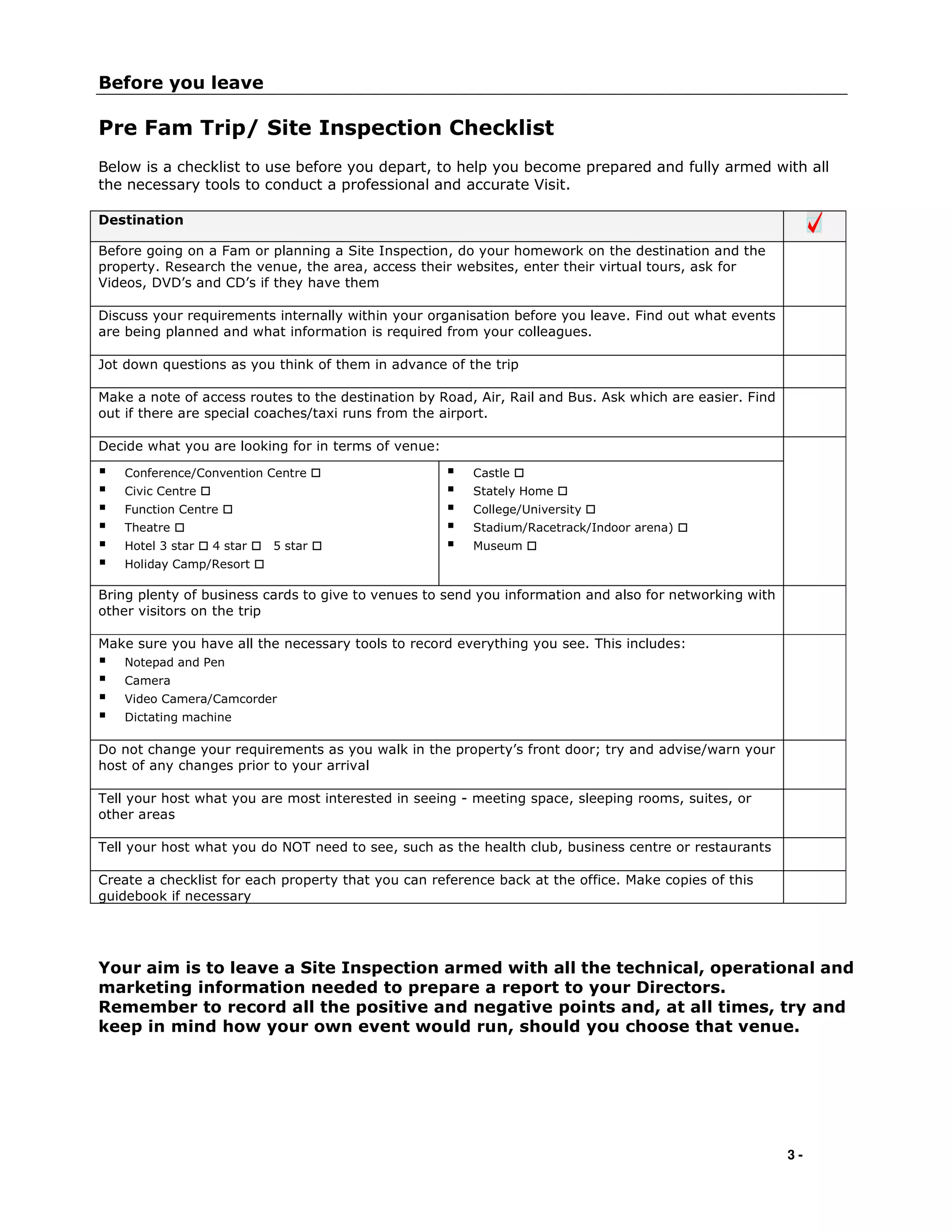 Guide to Site Inspections & Familiarization Trips | PDF