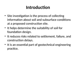 Foundation engineering , site investigation soil exploration | PPTX