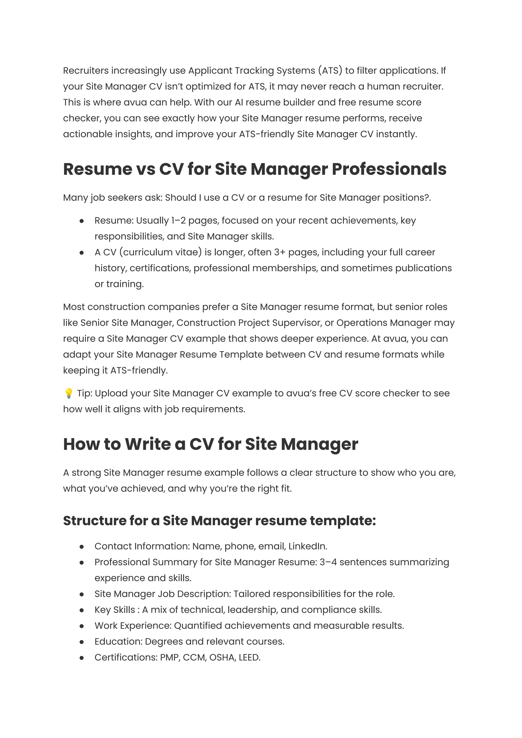 Site Manager Resume Examples & Writing Guide for 2025 | PDF