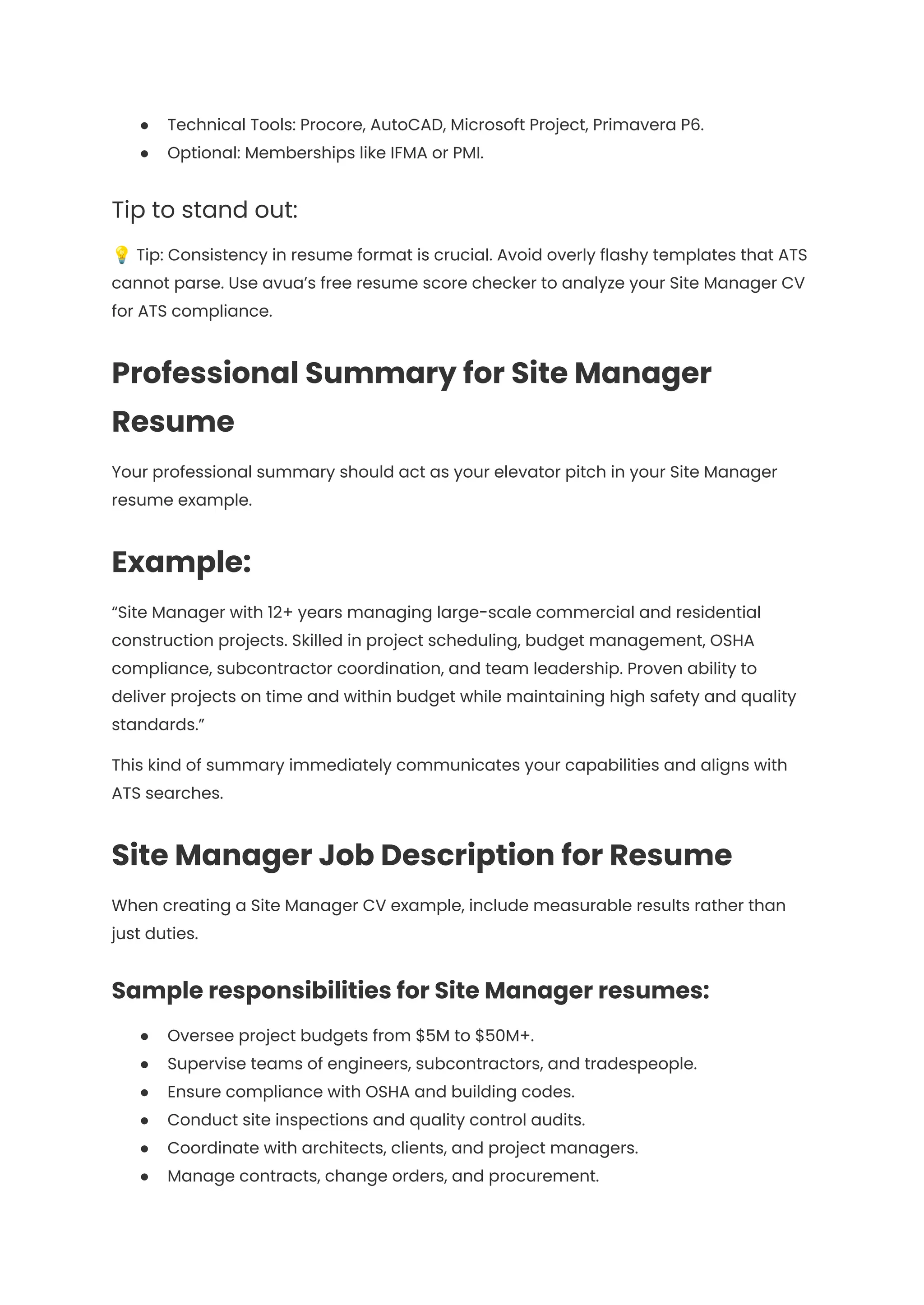 Site Manager Resume Examples & Writing Guide for 2025 | PDF