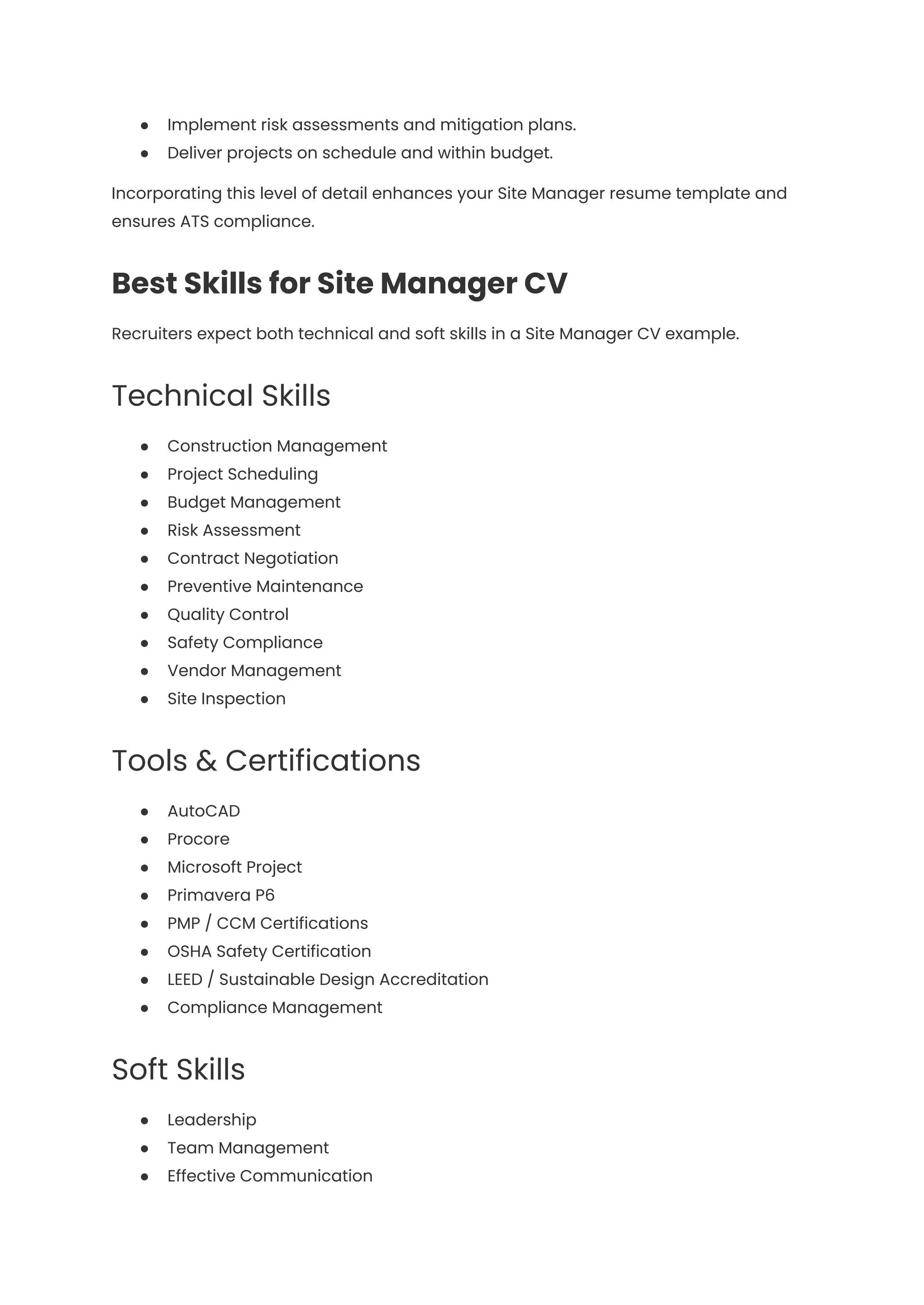 Site Manager Resume Examples & Writing Guide for 2025 | PDF
