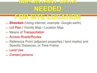 Site location, map reading and lot plotting, | PPTX