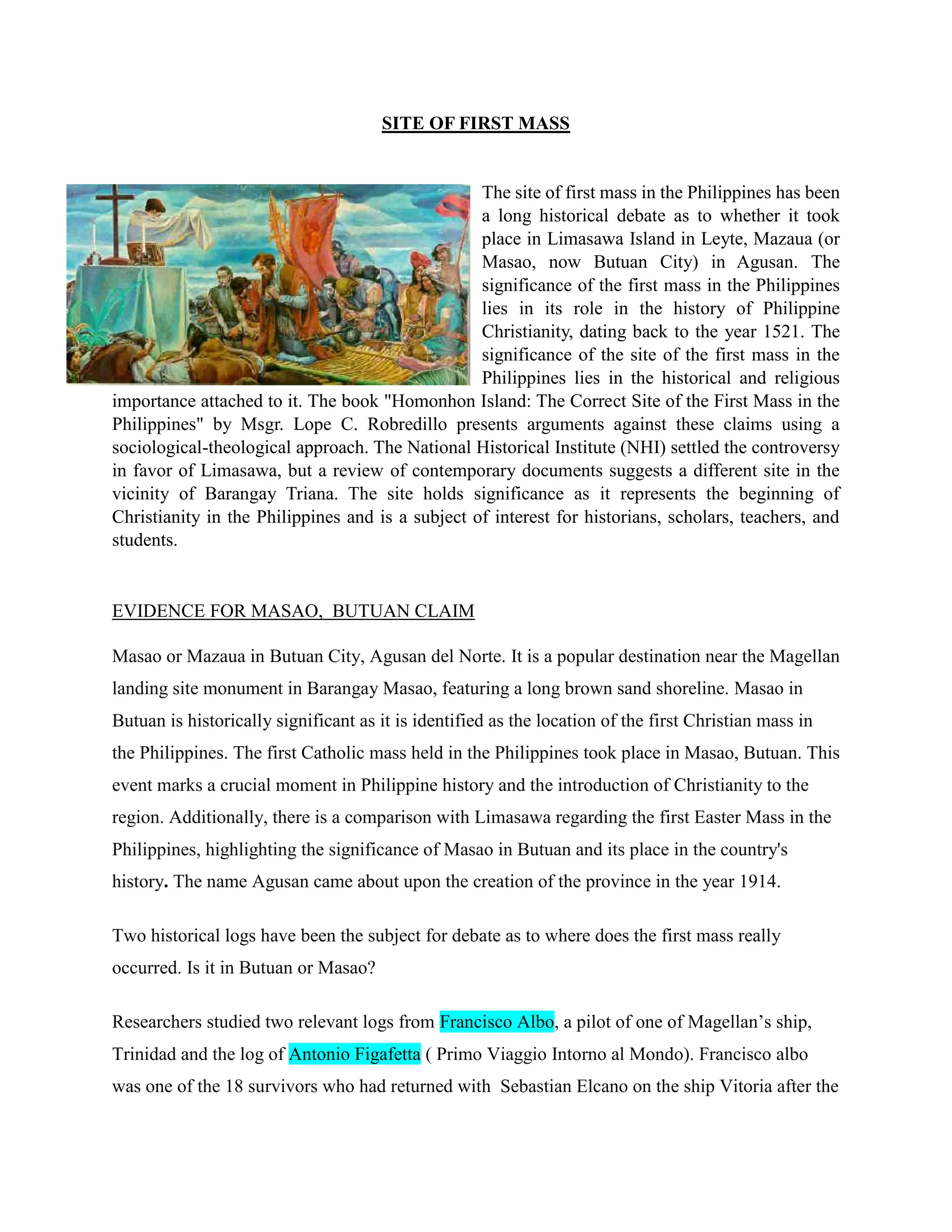 SITE OF FIRST MASS (HISTORY 101 BALIK-TANAW.docx