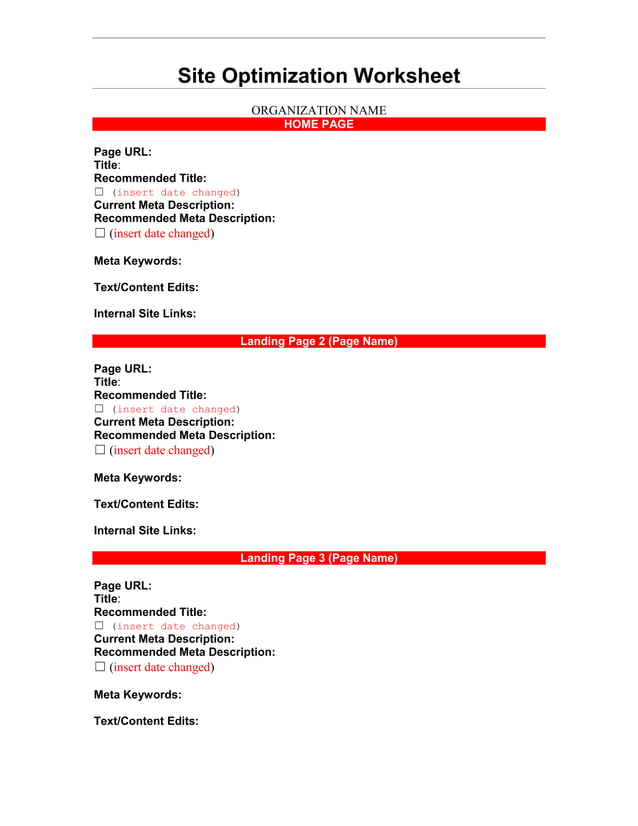 Site optimization worksheet | PDF
