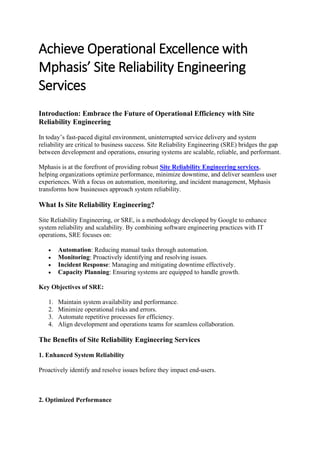 Achieve Operational Excellence with Mphasis’ Site Reliability Engineering Services | PDF