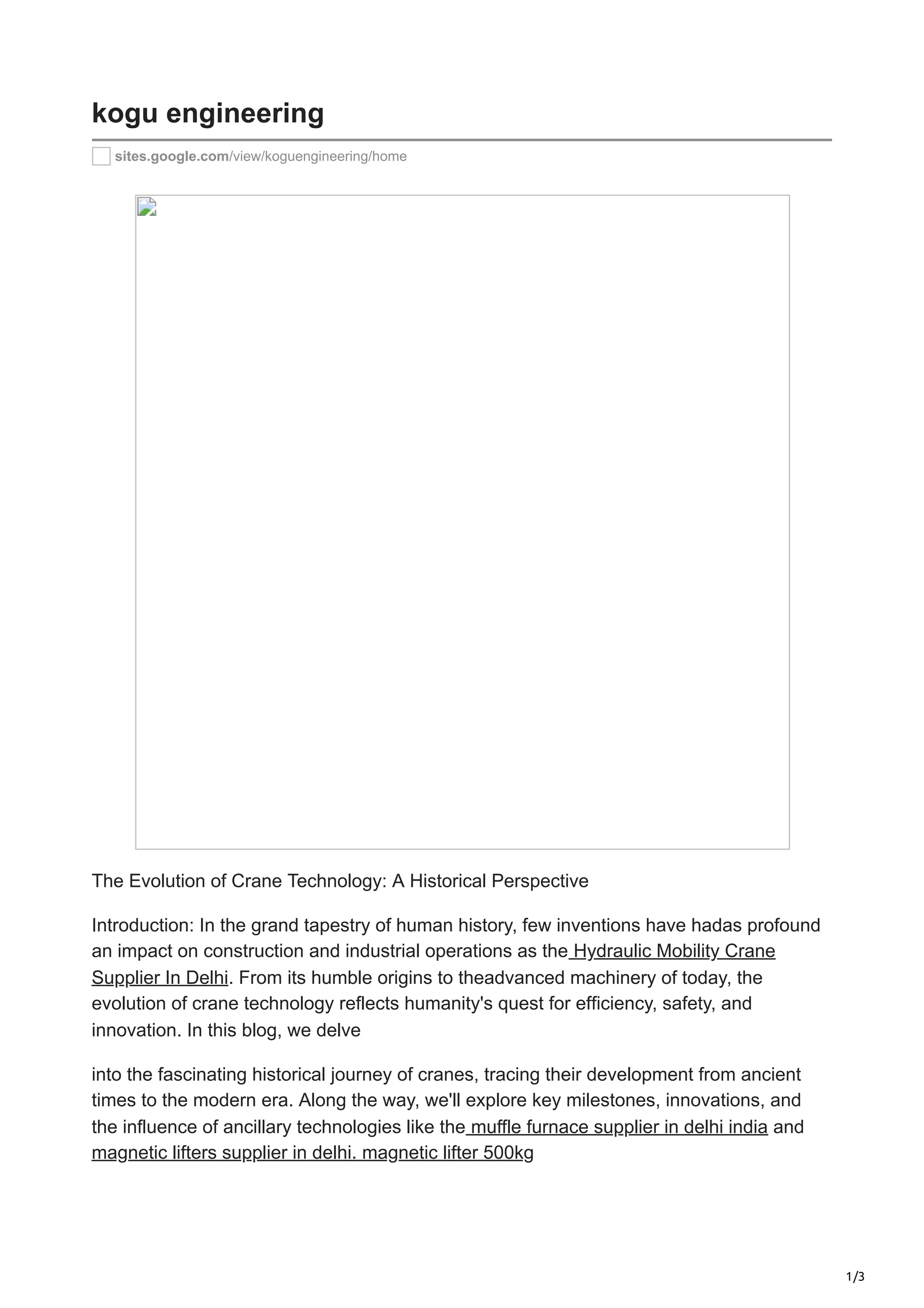 The Evolution of Crane Technology: A Historical Perspective | PDF