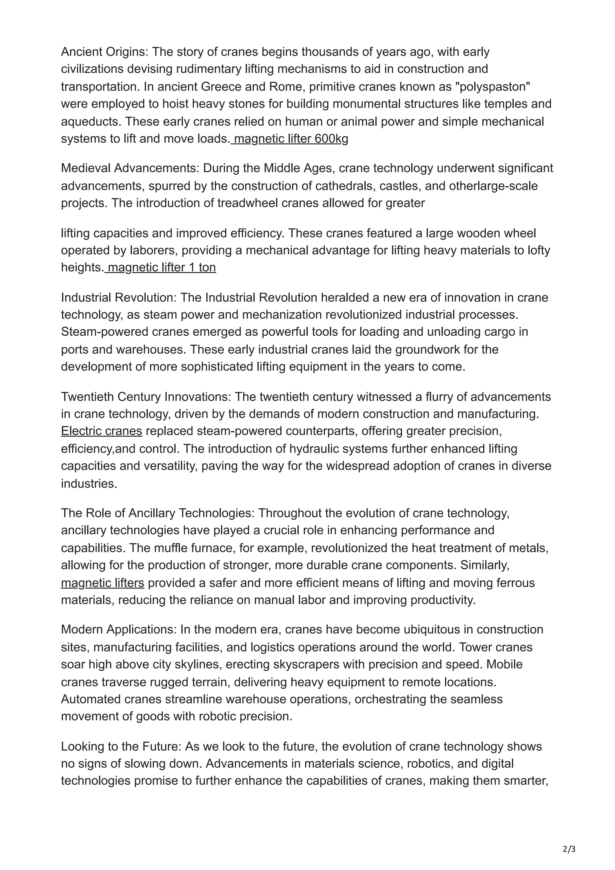 The Evolution of Crane Technology: A Historical Perspective | PDF