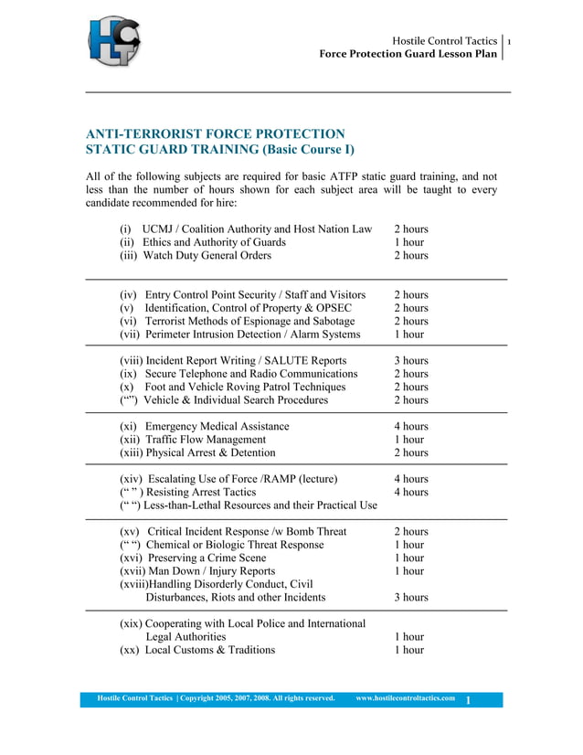Force Protection Site Guard - Course Syllabus | PDF