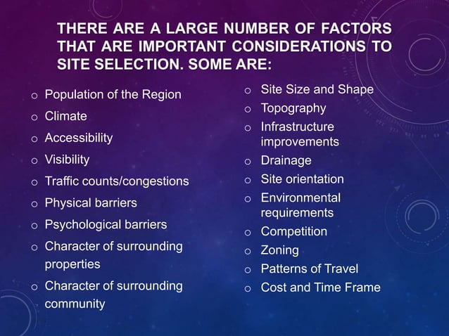Site selection | PPTX | Developmental Sites | Real Estate