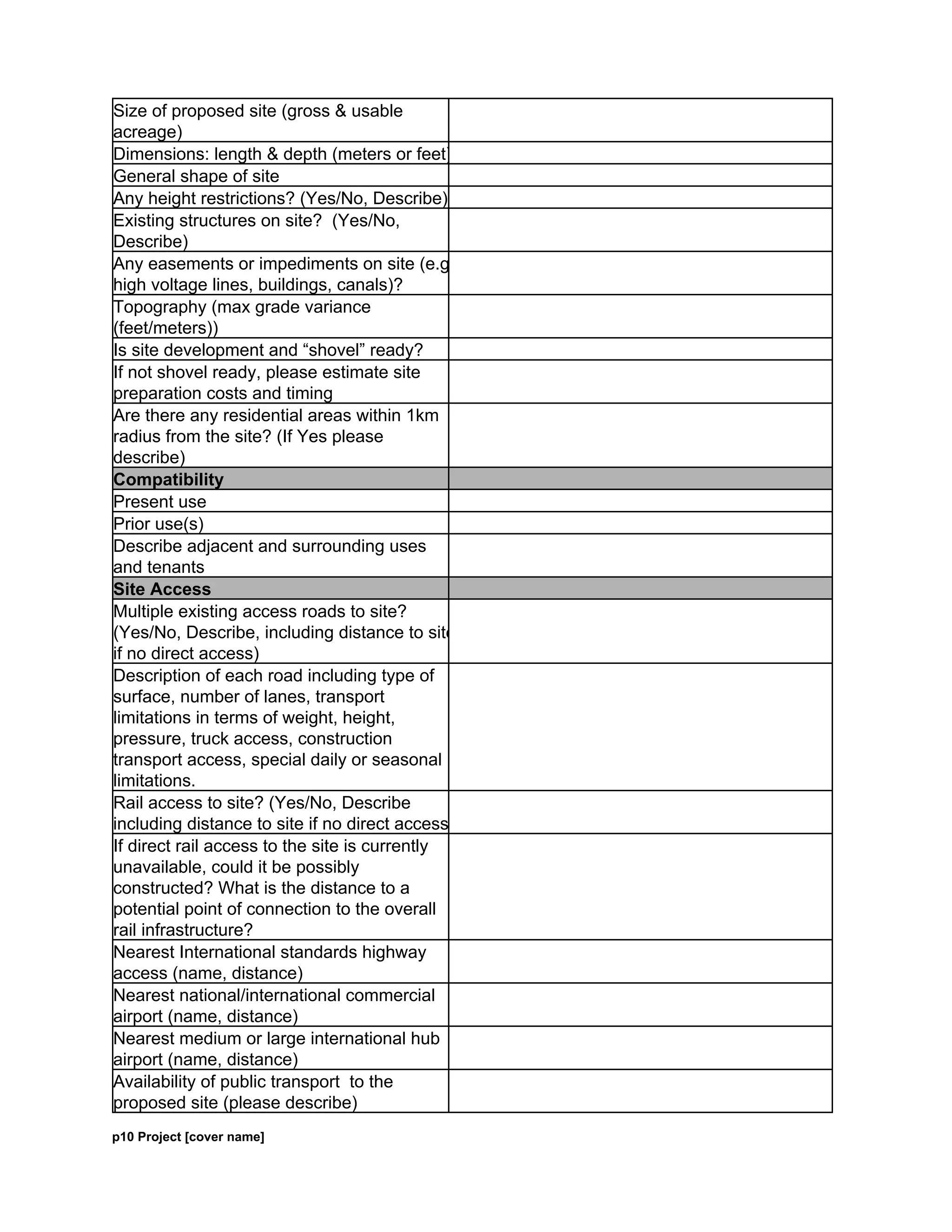 Site selection questionnaire | PDF