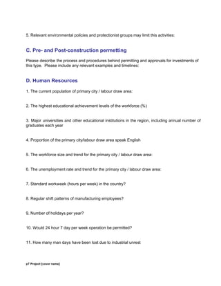 Site selection questionnaire | PDF