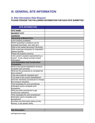 Site selection questionnaire | PDF