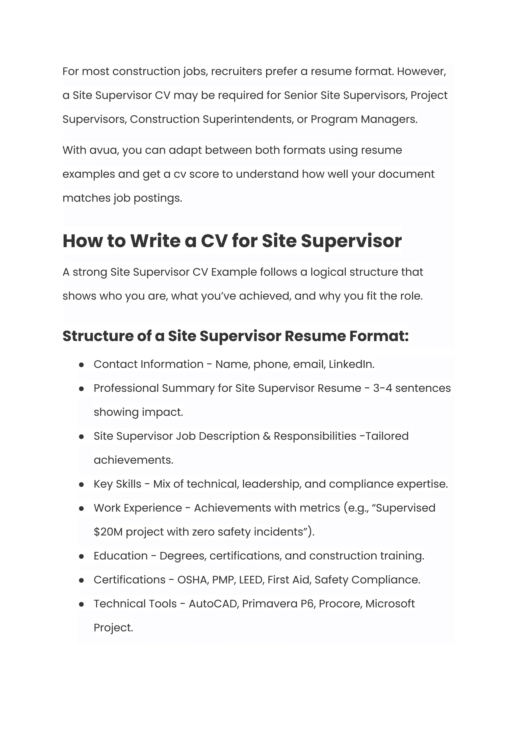 Site Supervisor Resume Examples & Writing Guide for 2025 | PDF