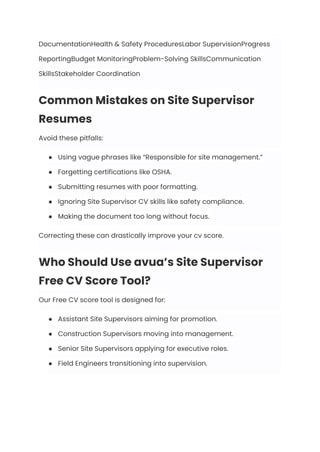 Site Supervisor Resume Examples & Writing Guide for 2025 | PDF