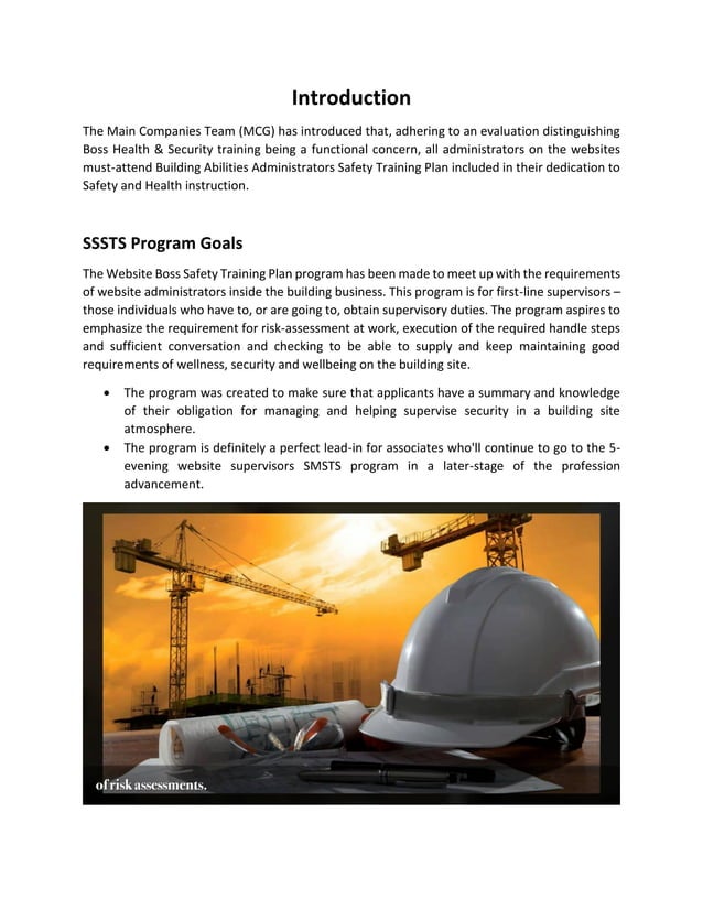 Site supervisor’s safety training scheme (sssts course) weekend course ...