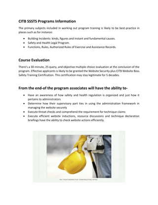 Site supervisor’s safety training scheme (sssts course) weekend course ...